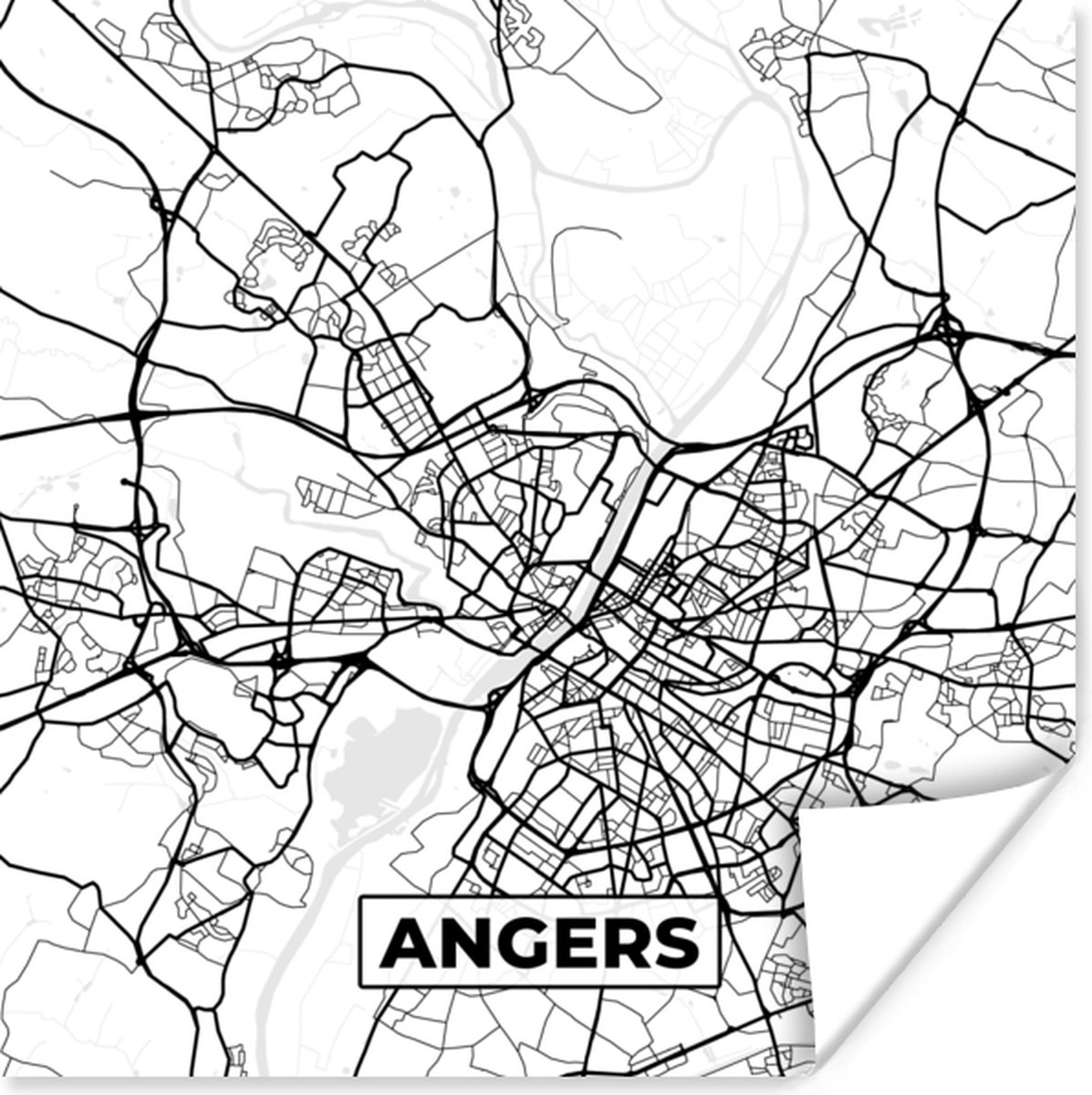 Affiche Plan de ville - Carte - Angers - Carte - France - Zwart et ...