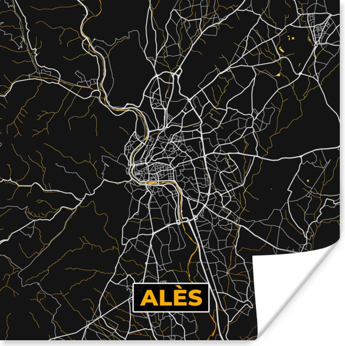 Poster Plattegrond - Kaart - Alès - Frankrijk - Stadskaart - 100x100 cm ...