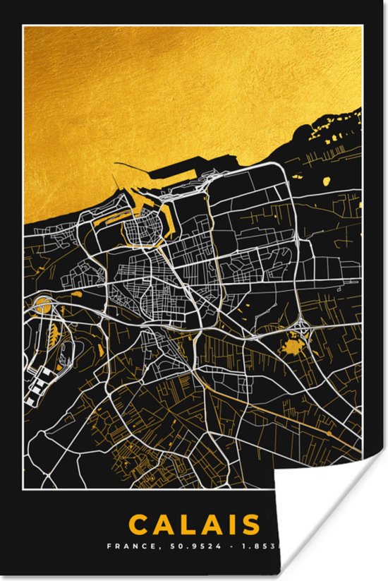 Poster Kaart – Stadskaart – Calais - Plattegrond – Frankrijk - 80x120 ...