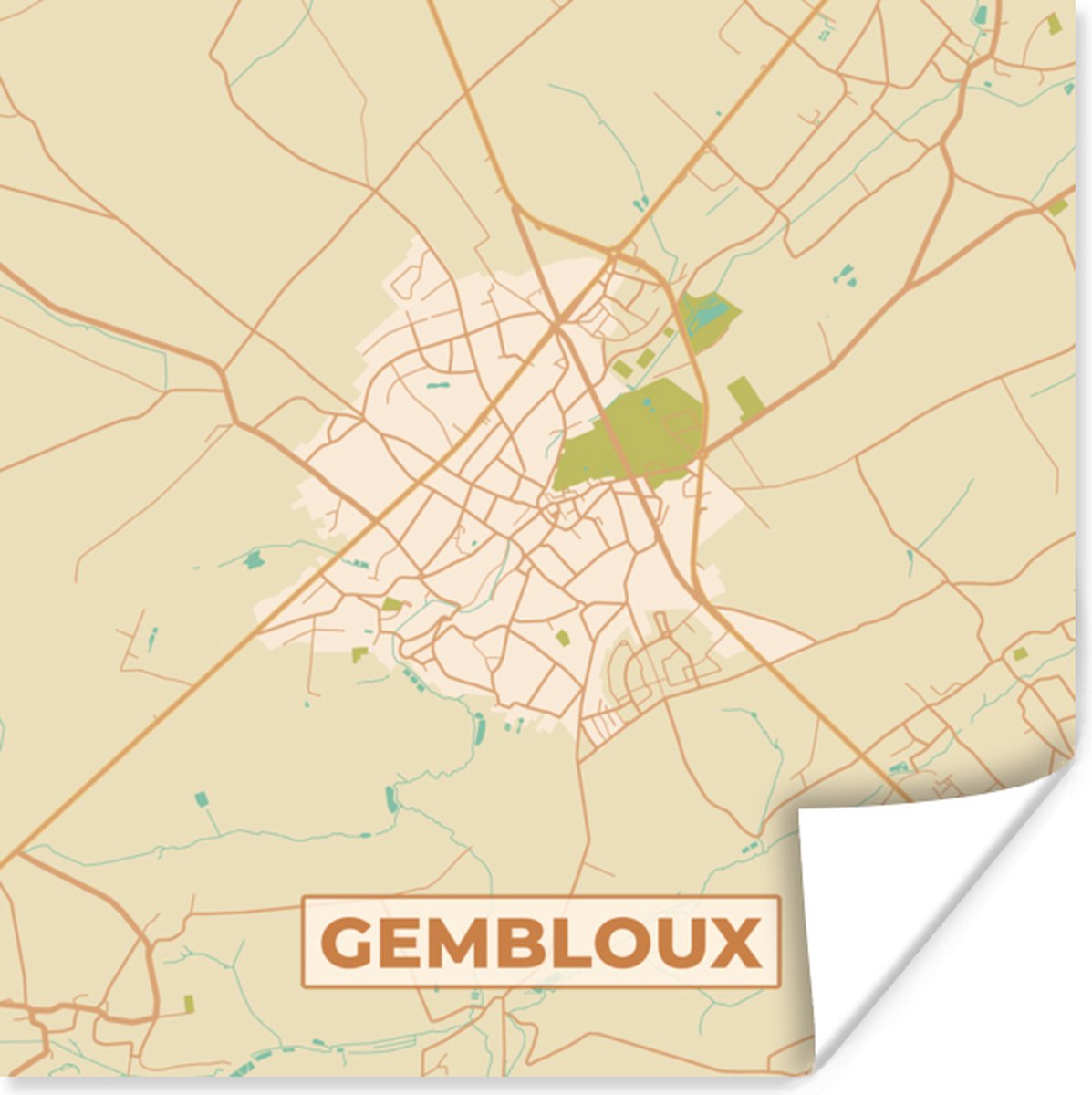 Poster Kaart - Vintage - Gembloux - Stadskaart - Plattegrond - 50x50 cm ...
