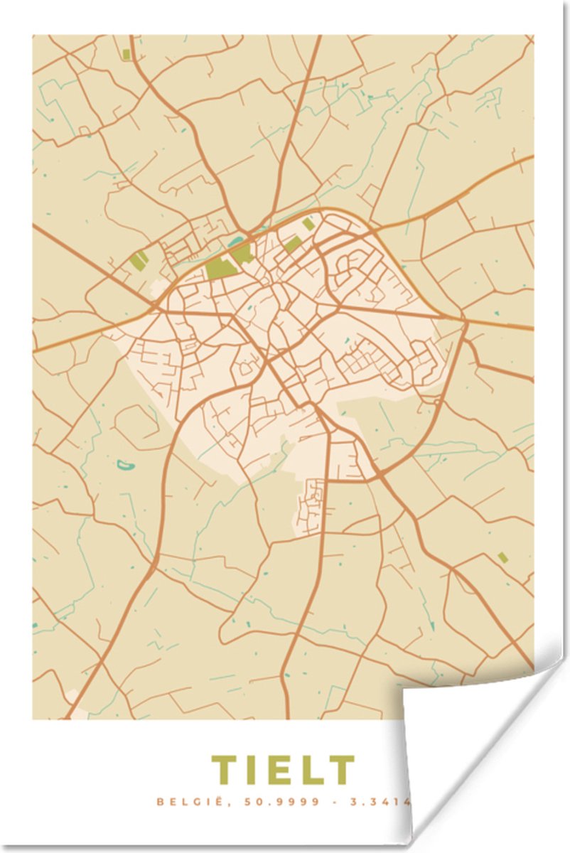 Poster Tielt - Kaart - Plattegrond - België - Stadskaart - 20x30 cm ...