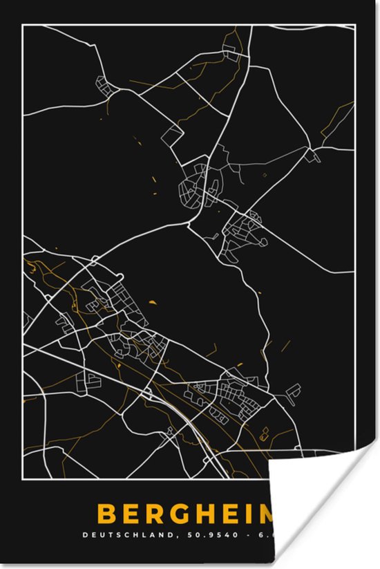 Poster Duitsland – Black and Gold – Bergheim – Stadskaart – Kaart ...