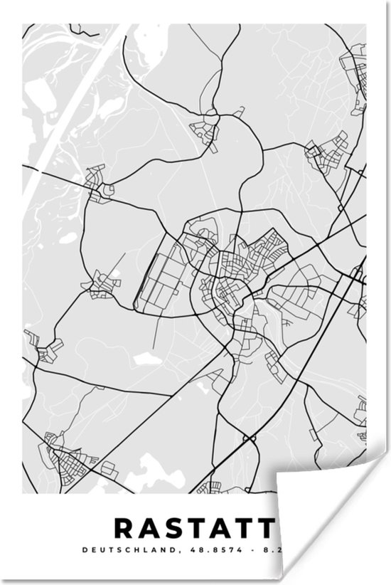 Poster Rastatt - Stadskaart - Plattegrond - Duitsland - Kaart - 80x120 ...