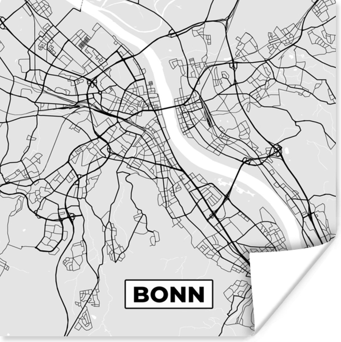 Poster Kaart - Plattegrond - Bonn - Duitsland - Stadskaart - 100x100 cm ...