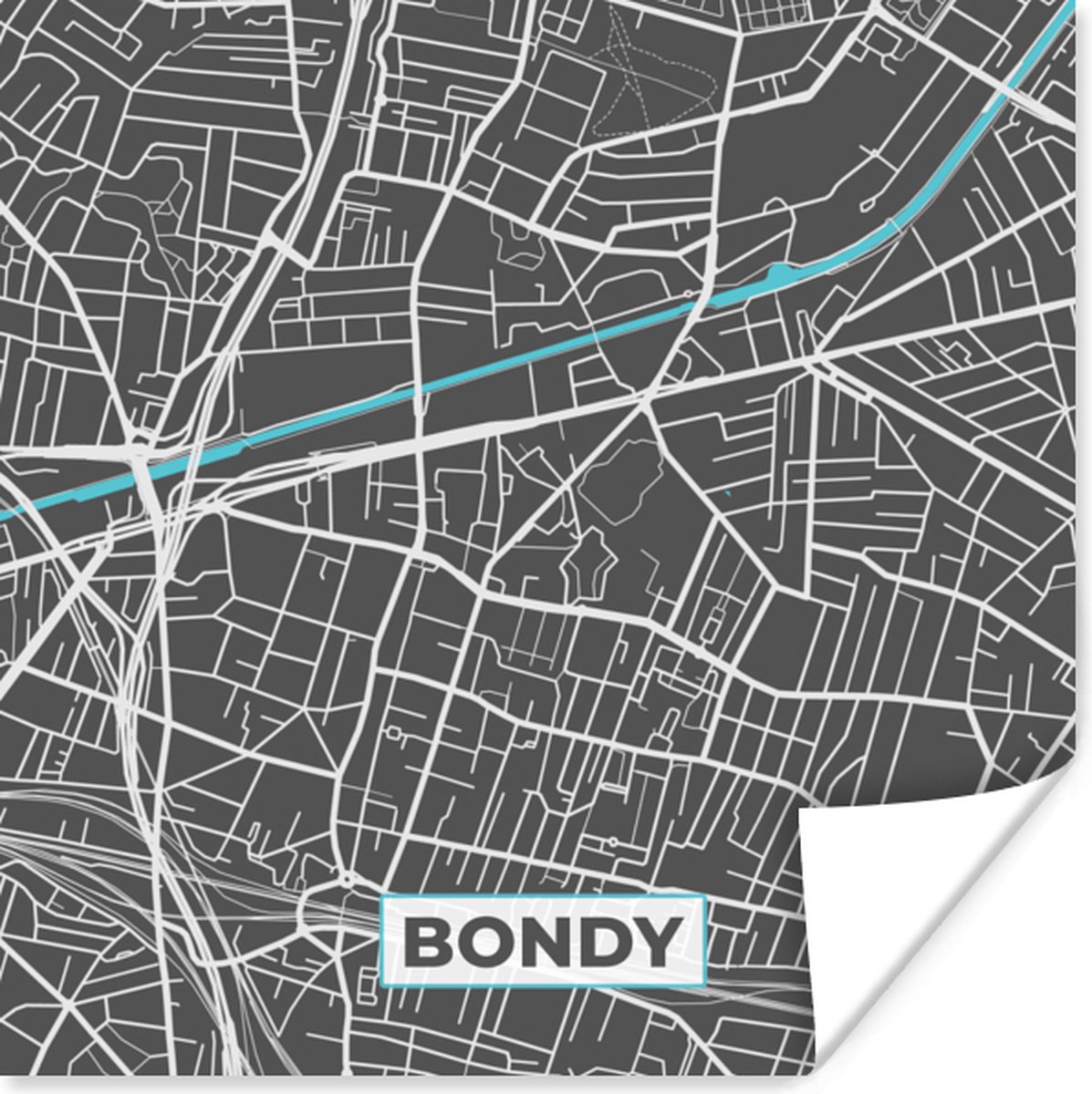 Poster Bondy - Frankrijk - Kaart - Stadskaart - Plattegrond - 50x50 cm ...