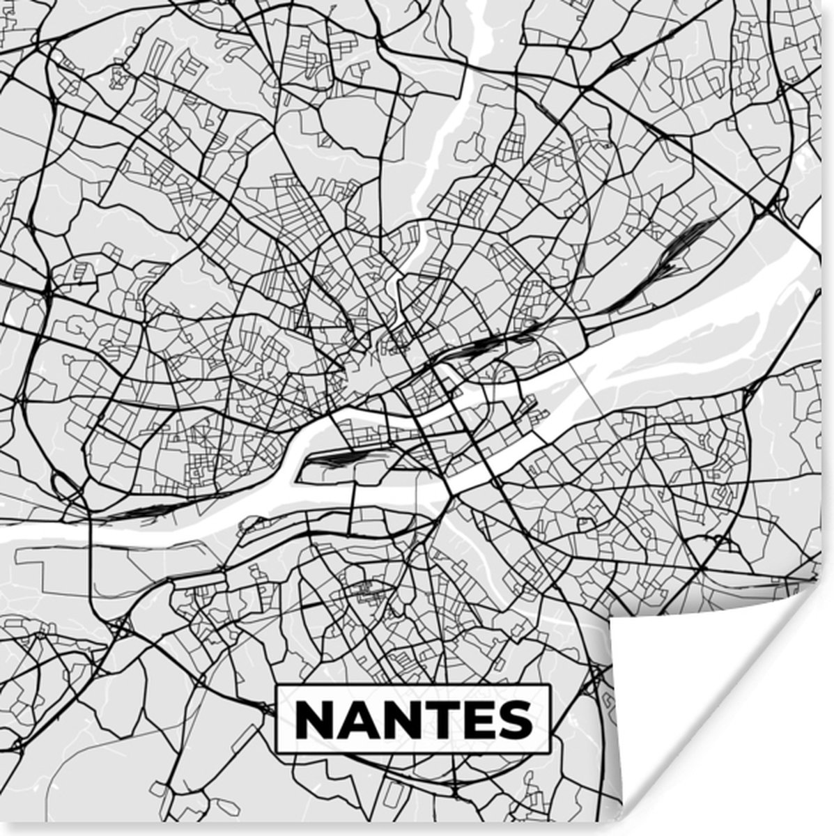 Poster Kaart - Stadskaart - Nantes - Plattegrond - Frankrijk - 75x75 cm ...