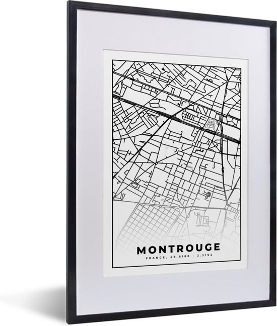 Fotolijst incl. Poster Zwart Wit- Stadskaart – Plattegrond – Montrouge ...