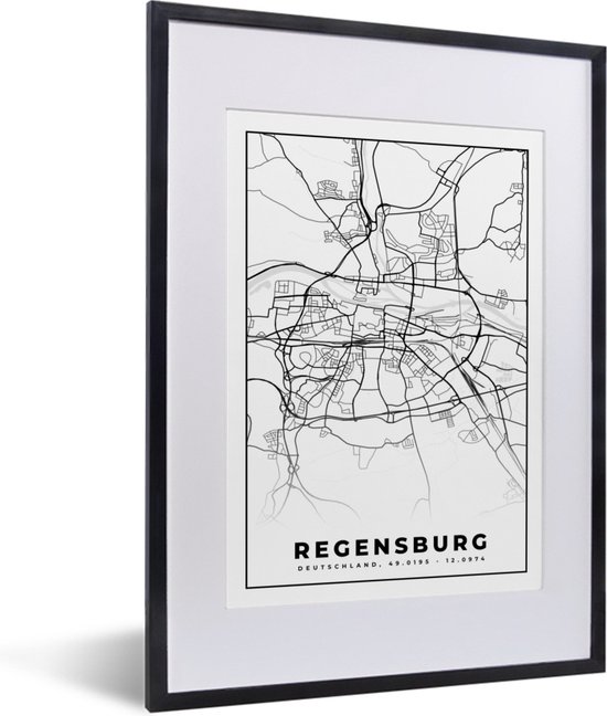Fotolijst incl. Poster - Regensburg - Kaart - Stadskaart - Plattegrond ...
