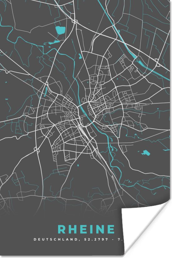 Poster Blauw – Duitsland – Plattegrond – Stadskaart – Kaart – Rheine ...