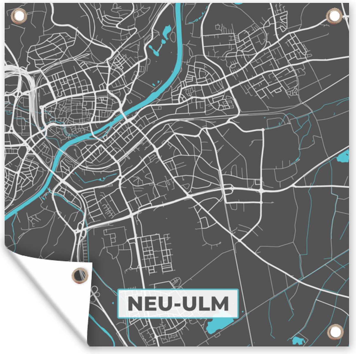 Tuin poster Stadskaart – Plattegrond – Duitsland – Blauw – Neu Ulm ...