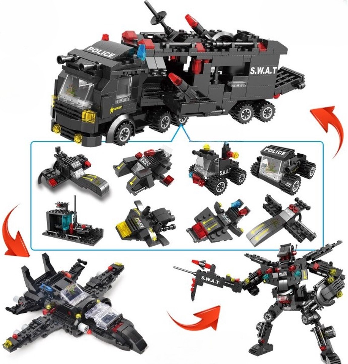lego - Bouwstenen - Politiewagen - Truck - Vrachtwagen - Helikopter ...
