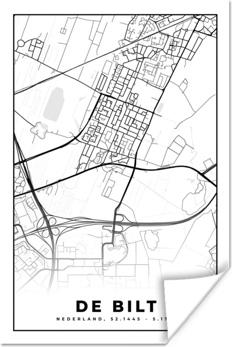 Poster Plattegrond - De Bilt - Kaart - Stadskaart - 60x90 cm | bol.com