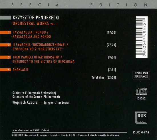 Penderecki: Orchestral Works - 1, Orchestra Of The Cracow Philharmonic ...