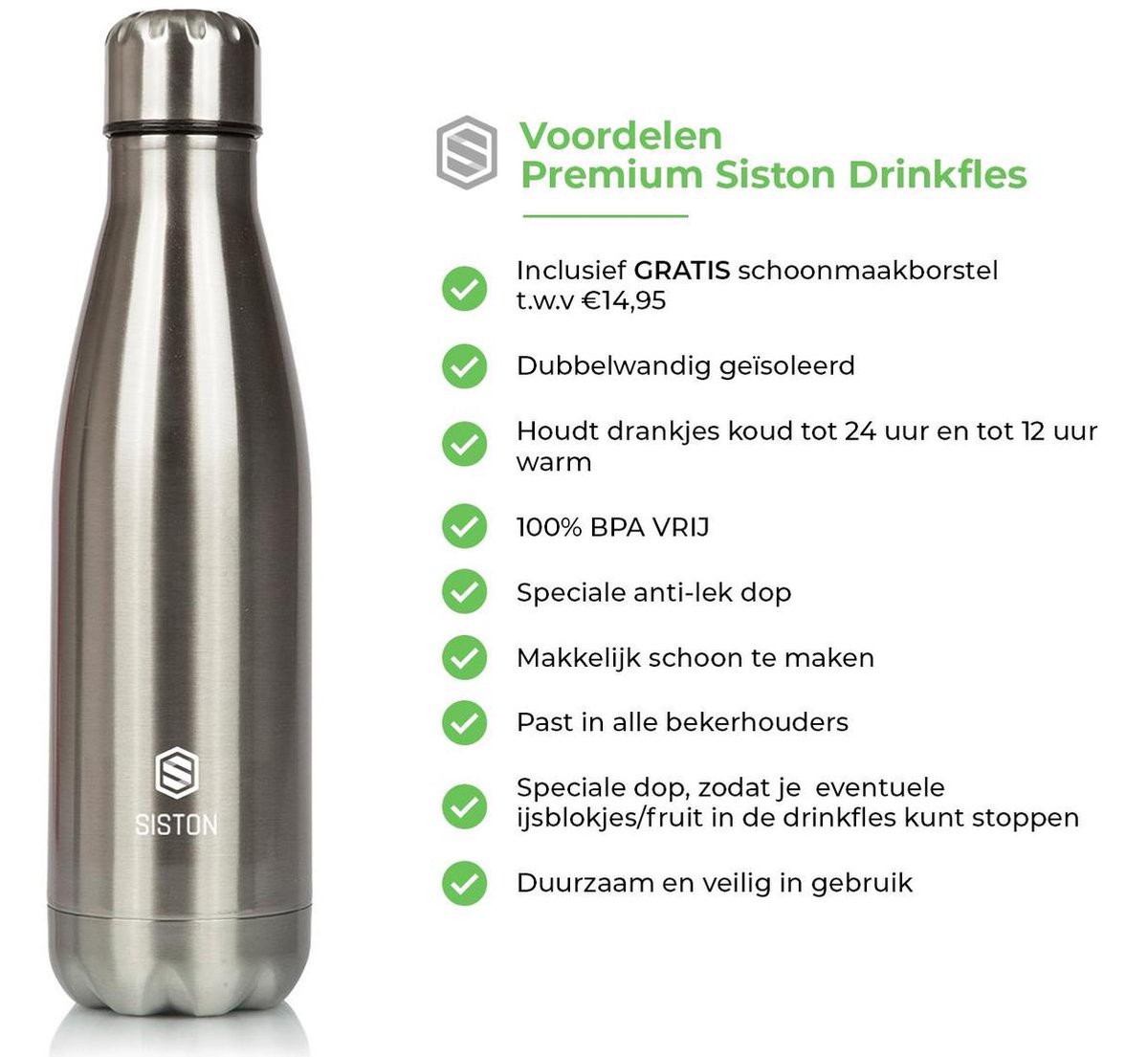 RVS Drinkfles - Roestvrij Staal RVS waterfles - Zilver – 500 ML - Sport ...