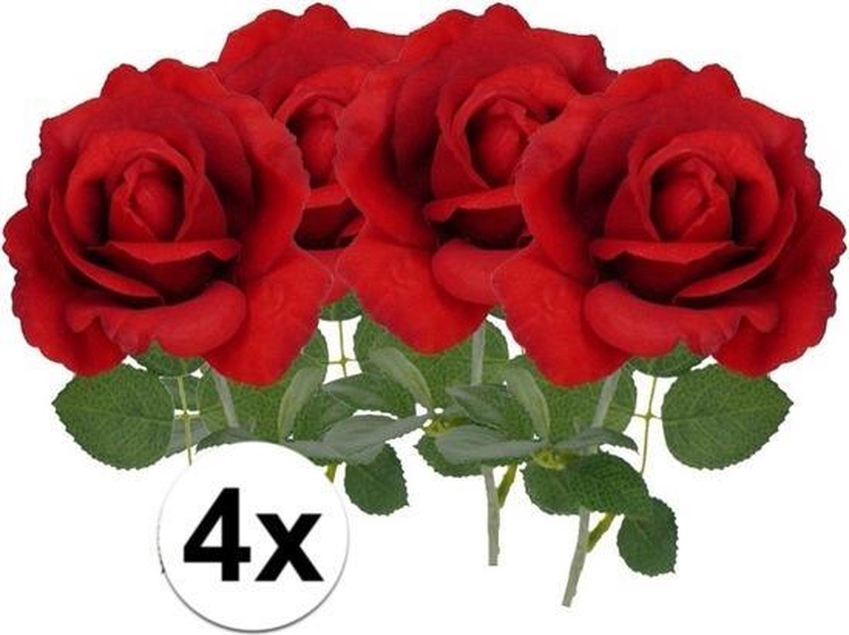 4x rode rozen van polyester - 37 cm - Valentijn / Bruiloft rode ...