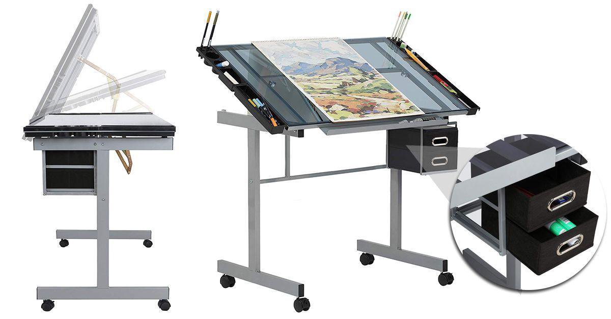 Teken Tafel - Glazen Tafelblad Werkblad - Workstation Lessenaar ...