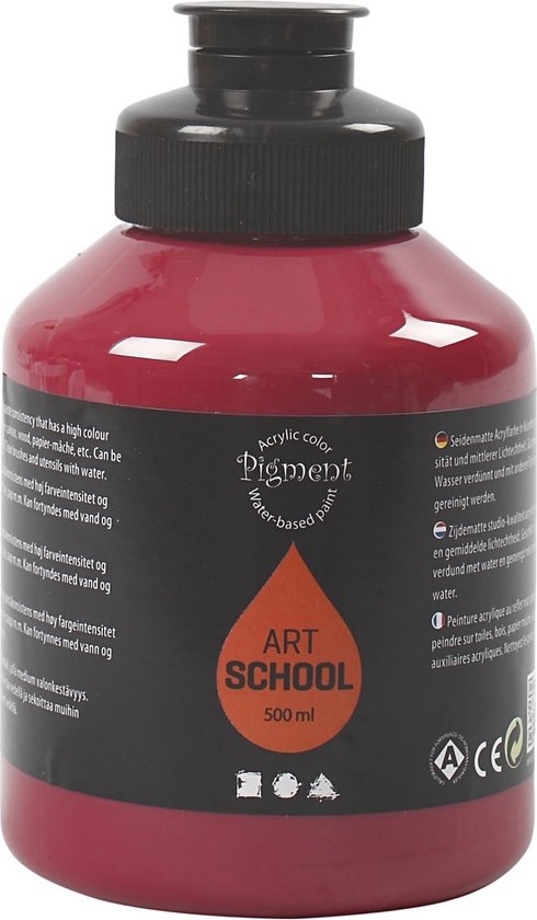 Acryl Verf, semi-glanzend, semi-transparant, donkerrood, 500ml/ 1 fles ...