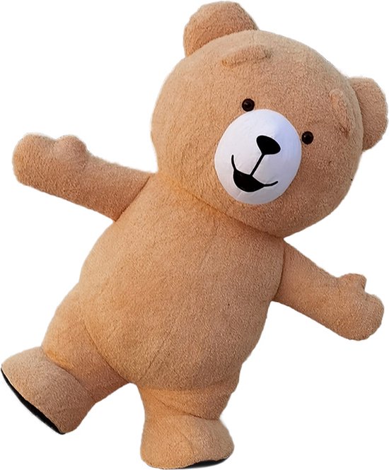 KIMU® Groot Opblaas Kostuum Teddybeer Lichtbruin - 2 Meter Opblaasbaar ...