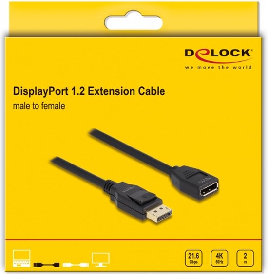 DisplayPort 1.2 Extension Cable 4K 60 Hz 2 m | bol