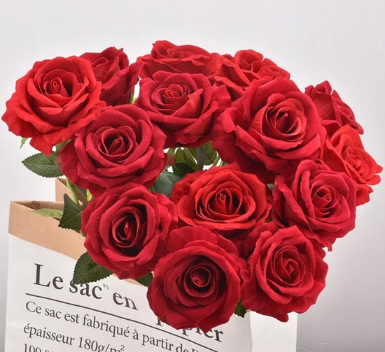 12 kunstrozen - Verpakt als echt boeket - Kunstbloemen - Nepbloemen ...