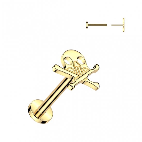 Piercing titanium Skull And Crossbones Top goud | bol