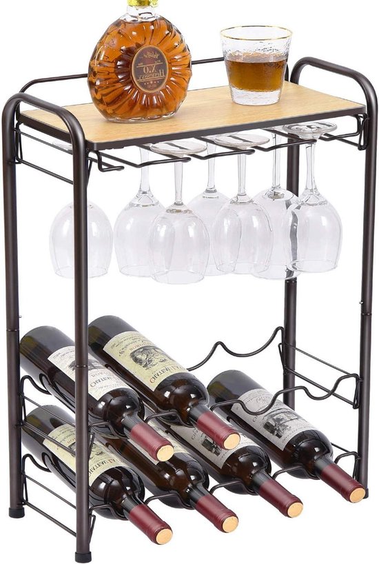 Wijnrek voor 8 flessen metaal met glashouder - Wijnhouder voor keuken ...