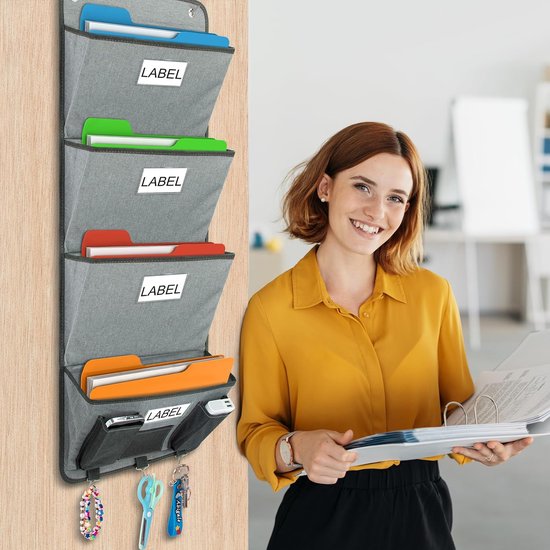 Hangorganizer kantoormap - 4 vakken voor aan de muur - Grijs | bol