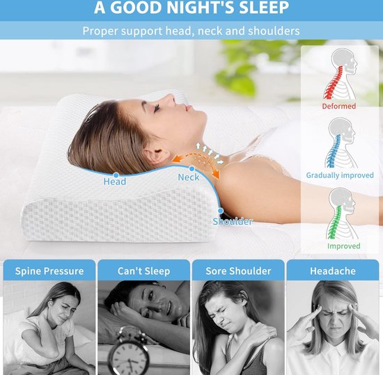 Gezondheidskussen, traagschuim hoofdkussen, orthopedisch neksteunkussen voor zij- en... | bol