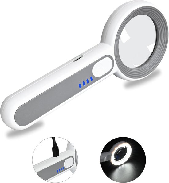Rechargeable Illuminated 5x Reading Magnifier Light - Hand Magnifier ...