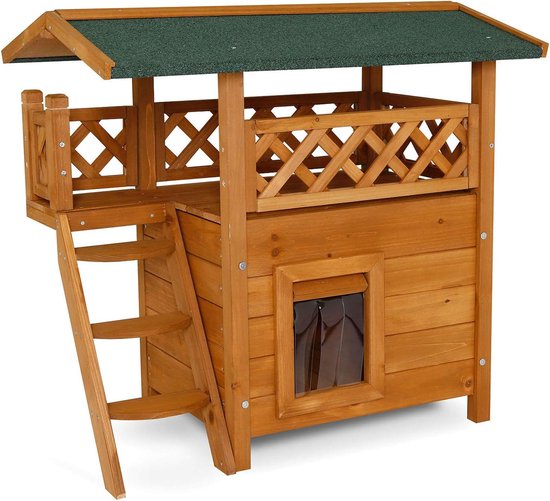 LifeStages® Kattenhuis (hout, 77 x 50 x 73 cm) met terras en trap ...
