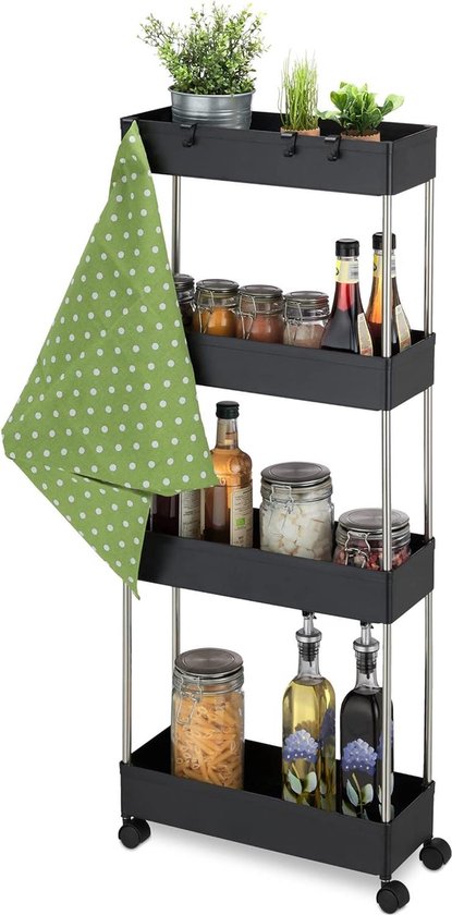 Keukentrolley zwart kunststof 98x15.5x40.5 cm - Smal opbergrek badkamer ...