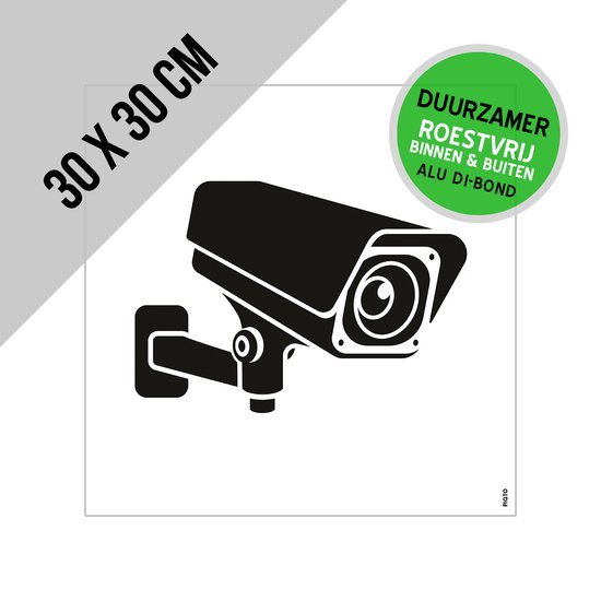 Pictogram/ bord Dibond | Cameratoezicht | 30 x 30 cm | Camerabewaking ...