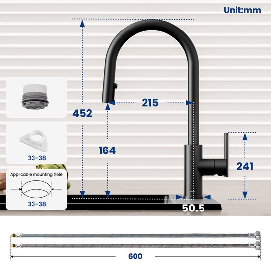 CECIPA max Zwart Keukenkraan - Keukenkraan Met Uittrekbare Uitloop - 360° draaibare... | bol