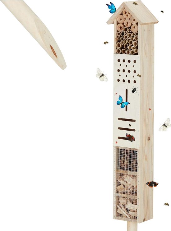 Insectenhotel groot staand met grondspijker - nesthulptuin voor wilde ...