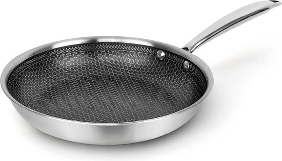 RVS triply pan met non-stick honeycomb coating 24 cm - Zilver / Zwart | bol