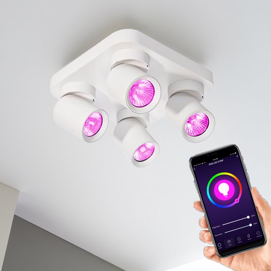 Smart Opbouw plafond spot 4-voudig | Vierkant | Wit | Hue compatible ...