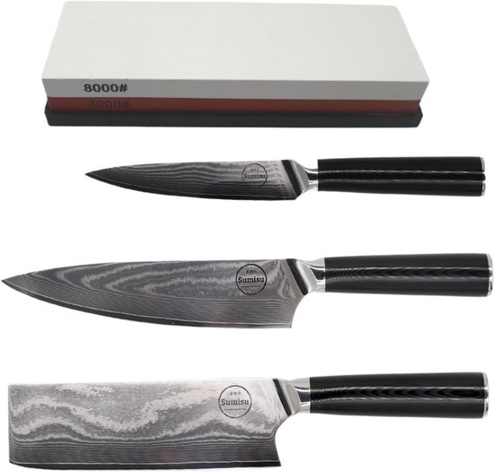Sumisu Knives - Japanse messenset 3-delig incl. slijpsteen - Black ...