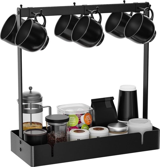Mobile Coffee Cup Holder Black Metal with Hooks, Countertop Cup Stand ...