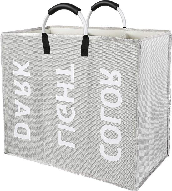 Opvouwbare stoffen wasmand met aluminium handgreep - 3 vakken - waterdichte... | bol