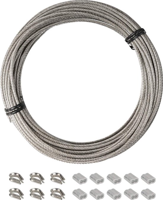 17Pcs Kabel Kabel Kit 10M Heavy-duty 304 Roestvrij Staal PVC Gecoat ...