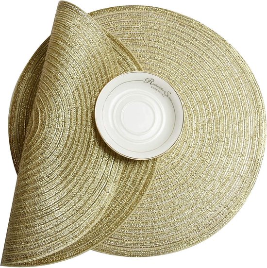 S Set van 6 ronde gevlochten placemats, gouden bling, handgemaakte ...