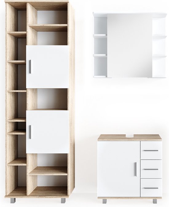 Vicco Ilias Badkamermeubel set – 3 delen, met hoge unit Sonoma | bol