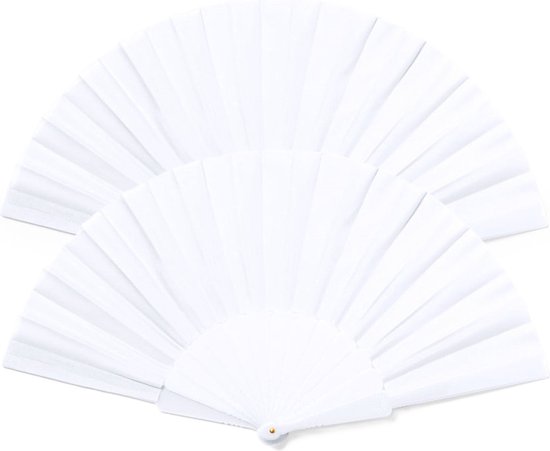 Handwaaier/spaanse waaier - 2x - wit - RPET polyester - 41 x 23 cm ...