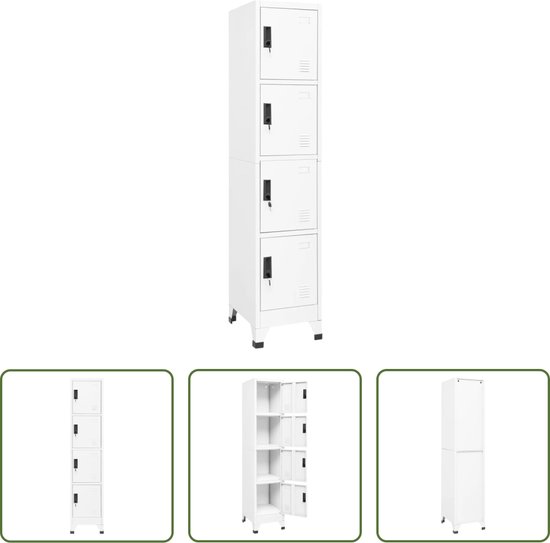 The Living Store Lockerkast - Staal - 38 x 45 x 180 cm - Wit - 4 ...