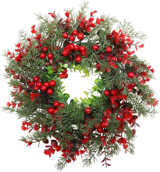 Rode bessen winterkrans - kerstdennen decoratie - kerststeekbessen ...