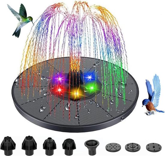 Fontein op zonne-energie met gekleurde ledlicht en 8 sproeiers - 3 W ...