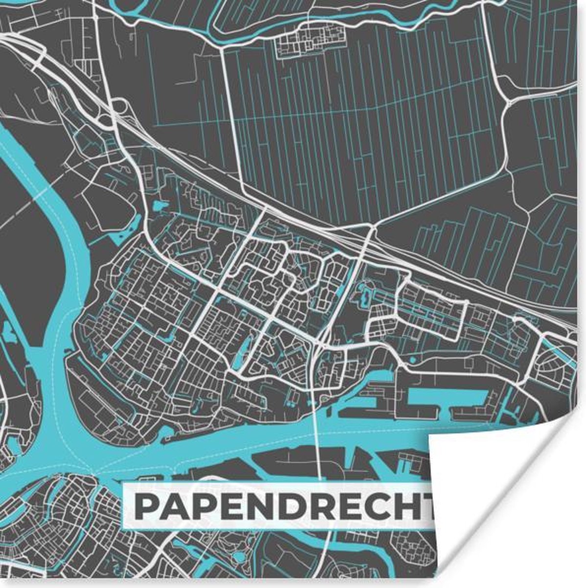 Poster Plattegrond - Papendrecht - Grijs - Blauw - 100x100 cm XXL | bol.com