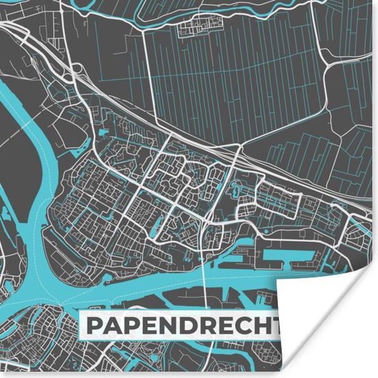 Poster Plattegrond - Papendrecht - Grijs - Blauw - 100x100 cm XXL | bol.com