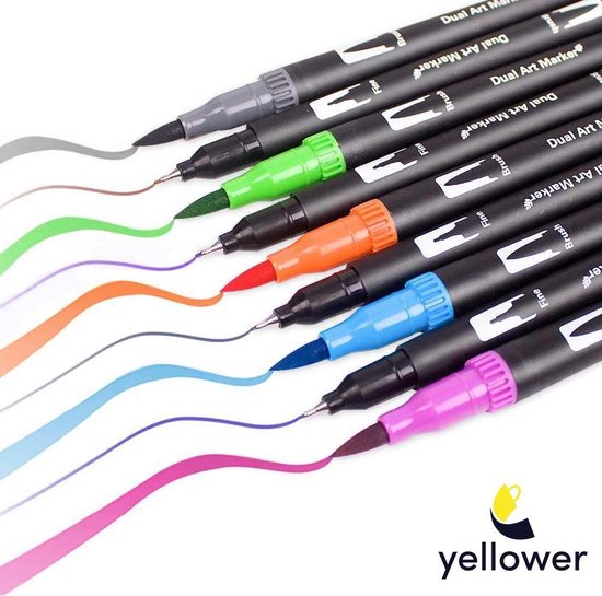 Yellower stiften set met 60 kleuren – Brush pennen - Twinmarkers ...