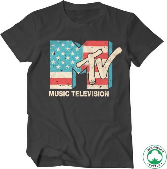 MTV Heren Tshirt -XL- Distressed USA Flag Organic Zwart | bol